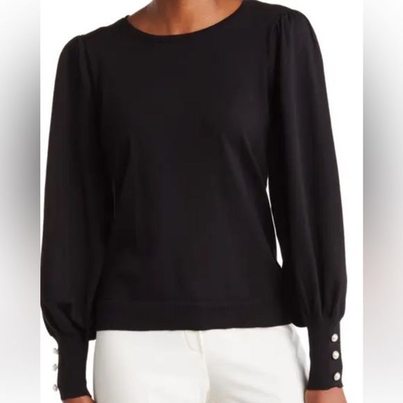 CeCe | Sweaters | Nwt Cece Balloon Pearl Long Sleeve Sweater In Black ...